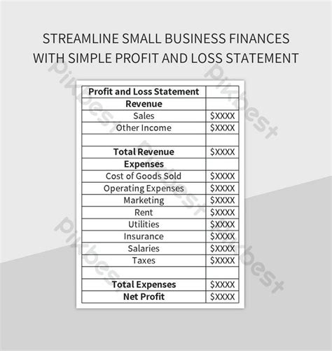 透過簡單的損益表簡化小型企業財務 Excel模板範本素材免費下載 Pikbest