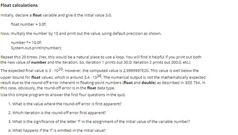 Solved Float Calculations Initially Declare A Float