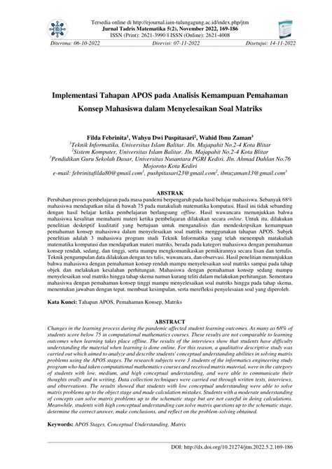 Pdf Implementasi Tahapan Apos Pada Analisis Kemampuan Pemahaman Konsep Mahasiswa Dalam