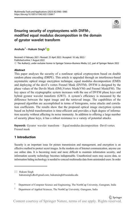 Ensuring Security Of Cryptosystems With Dvfm Modified Equal Modulus Decomposition In The