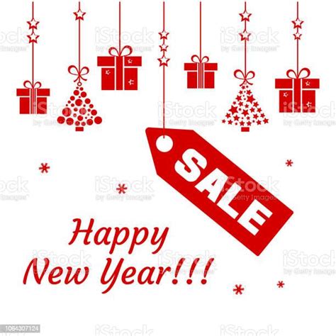 축제 엽서입니다 빨간 선물 상자 크리스마스 나무 가격표 판매 및 비문 새 해 끝 벡터 일러스트 레이 션 가격에 대한 스톡 벡터 아트 및 기타 이미지 Istock