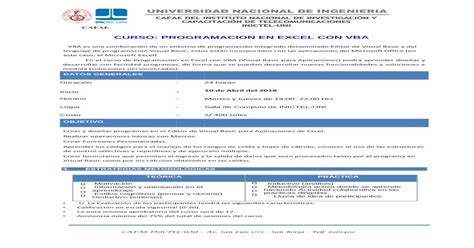 Curso Programacion En Excel Con Vba · Lenguaje De Programación Visual