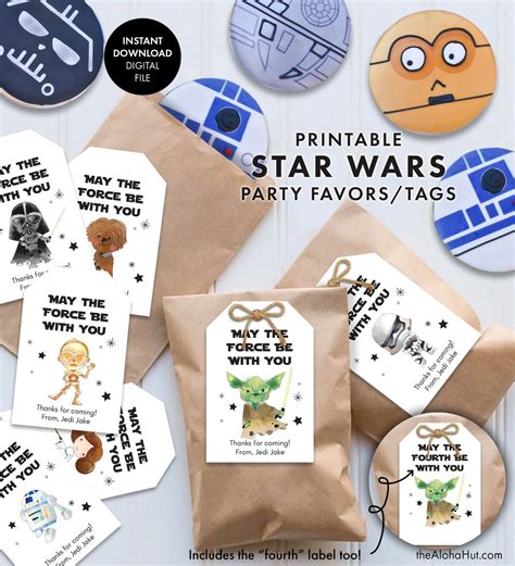 Star Wars Party Favor Tags Birthday Decorations Decor Instant Digital Download Printable Yoda