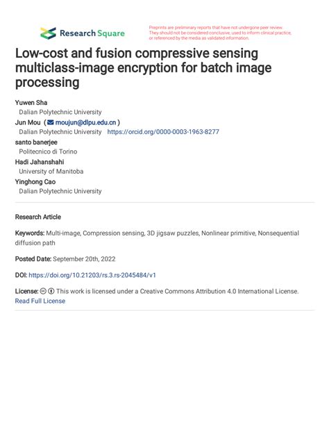 Pdf Low Cost And Fusion Compressive Sensing Multiclass Image Encryption For Batch Image Processing