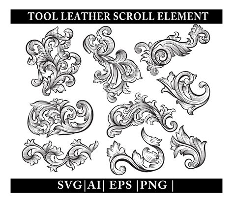 Tooled Leather Scroll Element Tooled Leather Engrave Svg Leather