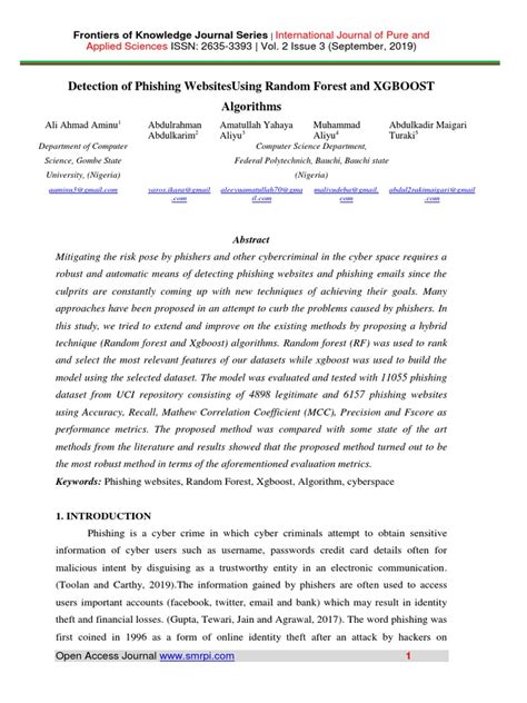 detection of phishing websitesusing random forest and xgboost pdf