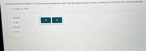 Solved Find The Standard Deviation σ for The Binomial Solved Find The Standard Deviation σ for The Binomial