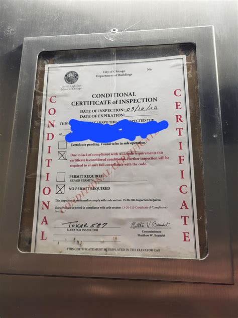 Elevator Conditional Certificate R Chicago