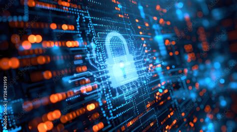 An Abstract Representation Of Encrypted Data Combining Stylized Digital Lock Imagery With Binary