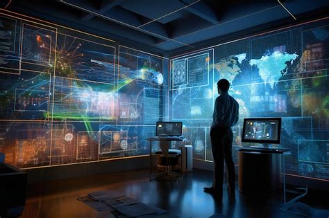 Premium Ai Image Businessman Analyzing Charts And Graphs On A Futuristic Display In A Business