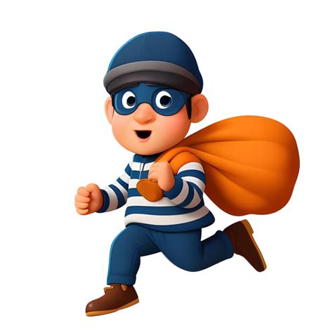 Cartoon Thief With Bag And Mask Running 42887006 Png
