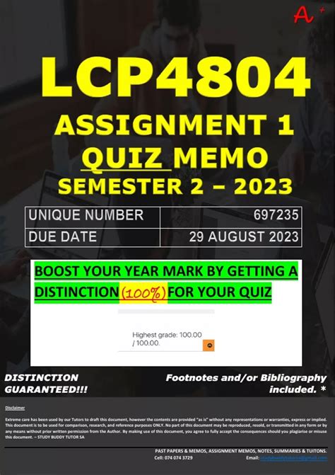 Lcp4804 Assignment 1 Quiz Memo Semester 2 2023 Unisa Due Date 29 August 2023 100