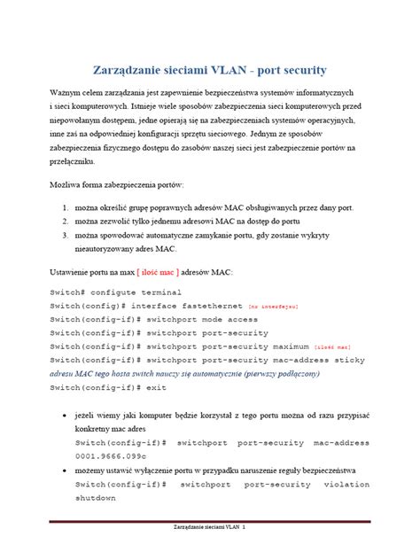 4 Bezpieczeństwo Vlan Port Security Pdf