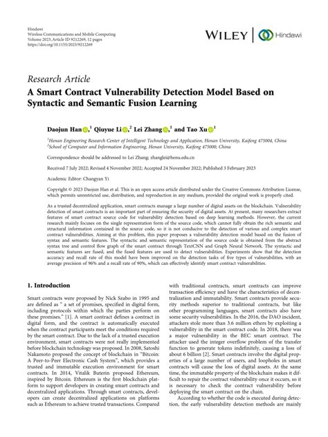 Pdf A Smart Contract Vulnerability Detection Model Based On Syntactic