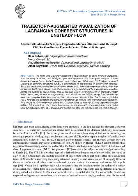 Pdf Trajectory Augmented Visualization Of Lagrangian Coherent Structures In Unsteady Flow
