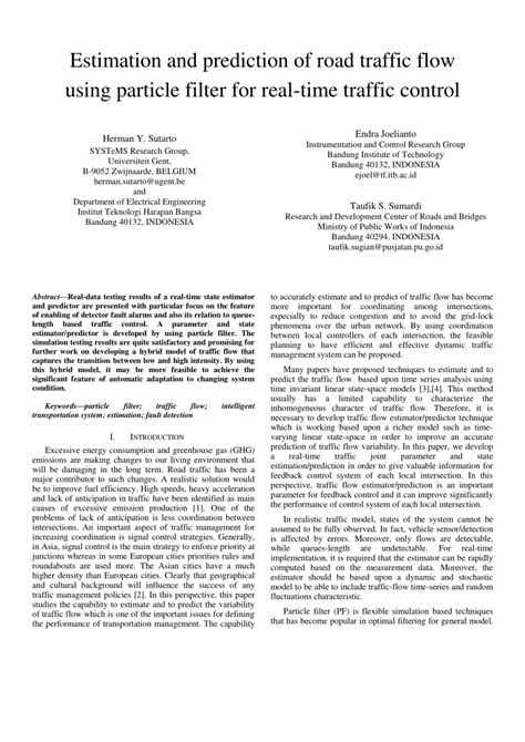 Pdf Estimation And Prediction Of Road Traffic Flow Using Particle Filter For Real Time Traffic