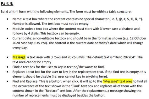 Solved Part Build A Html Form With The Following Chegg