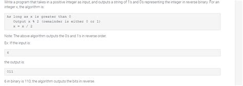 solved write a program that takes in a positive integer as