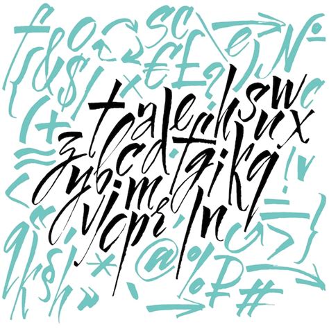 필기 스크립트 글꼴 브러시 글꼴 대문자 숫자 문장 부호 무료 벡터