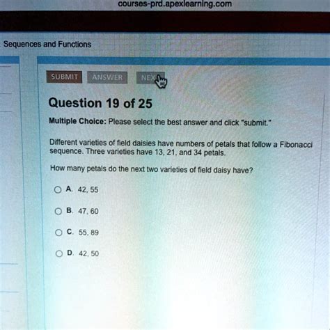Sequences And Functions Courses Submit Answer Next