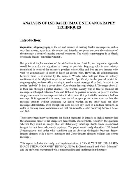 Pdf Report Analysis Of Lsb Based Image Steganography Techniques1