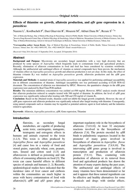 Pdf Effects Of Thiamine On Growth Aflatoxin Production And Aflr Gene Expression In A