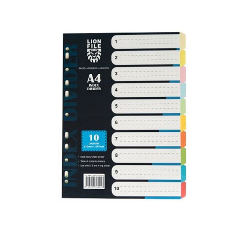 Lion 10 Colour Index Divider A4 Kk Officepoint