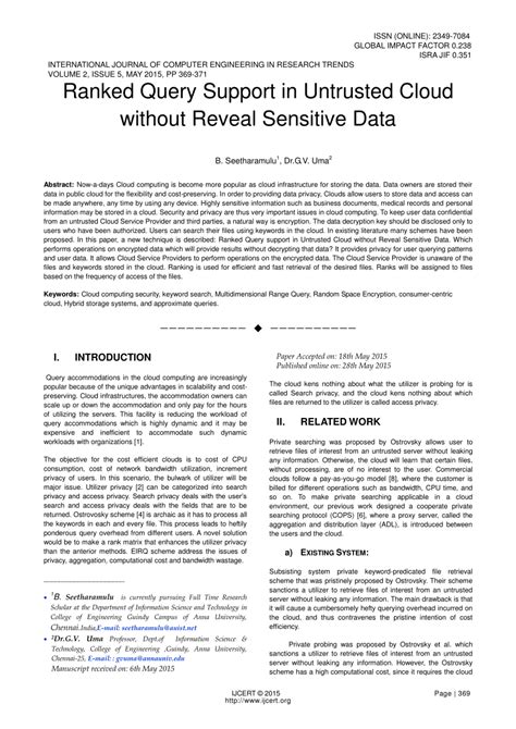 Pdf Ranked Query Support In Untrusted Cloud Without Reveal Sensitive Data