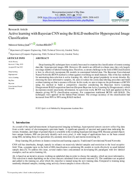 Pdf Active Learning With Bayesian Cnn Using The Bald Method For Hyperspectral Image Classification