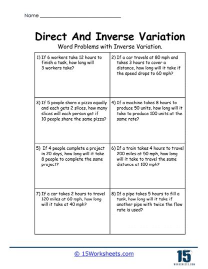 Direct And Inverse Variation Worksheets 15