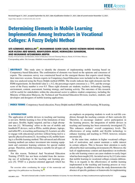 Pdf Determining Elements In Mobile Learning Implemention Among