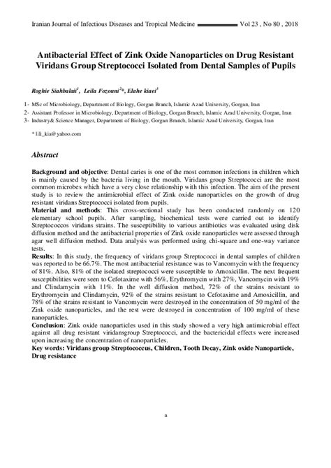 Pdf Antibacterial Effect Of Zink Oxide Nanoparticles On Drug