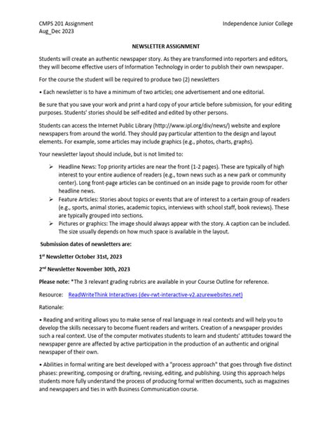 Newsletter Assignment 1 2 Pdf Newspapers Page Layout