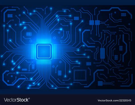 Cpu Chip And Circuit Board Blue Microprocessor Vector Image