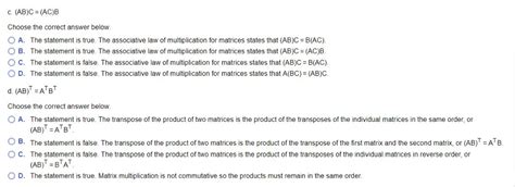 Solved Let A B And C Be Arbitrary Matrices For Which The