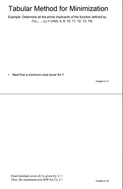 Solved Tabular Method For Minimizationexample Determine All