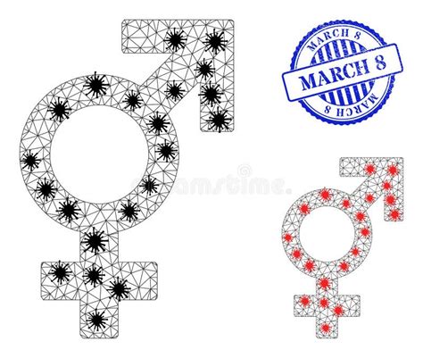 Polygonal Mesh Sex Symbol Pictograms With Pathogen Centers And Distress