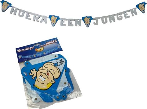 Hoera Een Jongen Letterslinger Baby Slinger Blauw Bol