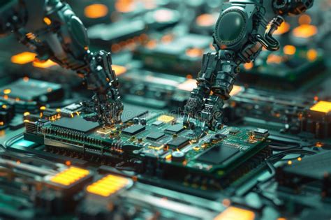 Advanced Robotics Technology Assembling Modern Circuit Boards High Tech
