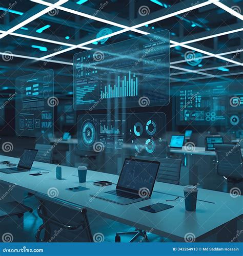 High Tech Control Room With Data Dashboards Global Analytics And Ai
