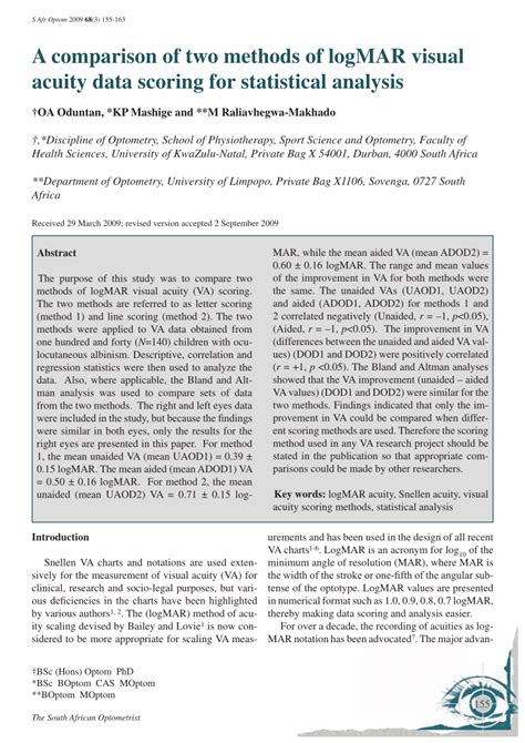 Pdf A Comparison Of Two Methods Of Logmar Visual Acuity Data Scoring For Statistical Analysis