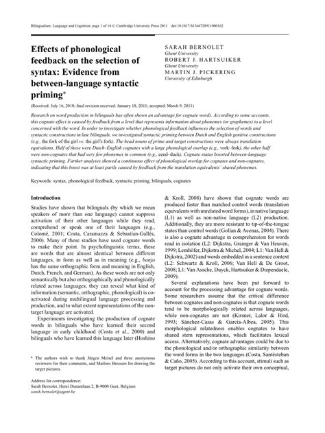 Pdf Effects Of Phonological Feedback On The Selection Of Syntax