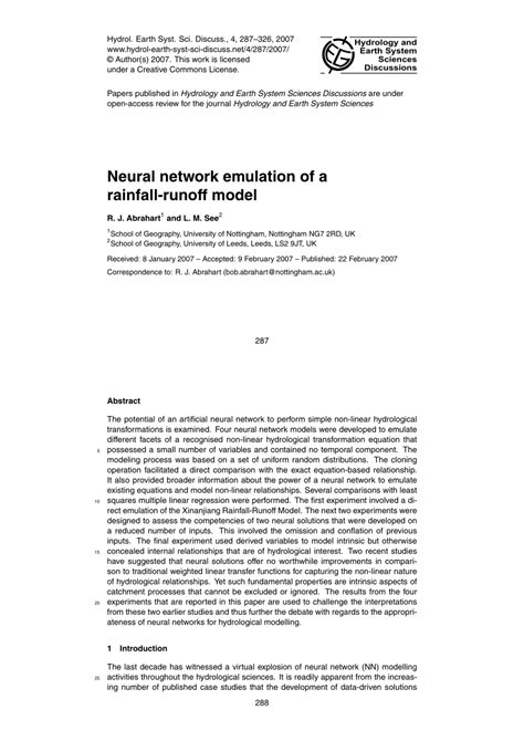 Pdf Neural Network Emulation Of A Rainfall Runoff Model