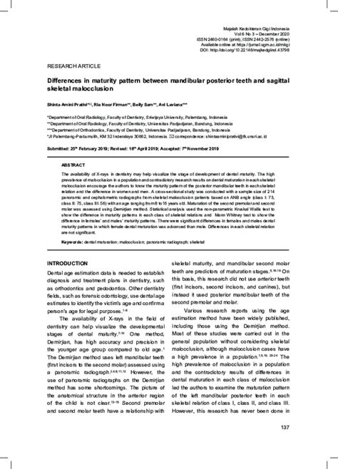 Pdf Differences In Maturity Pattern Between Mandibular Posterior Teeth And Sagittal Skeletal