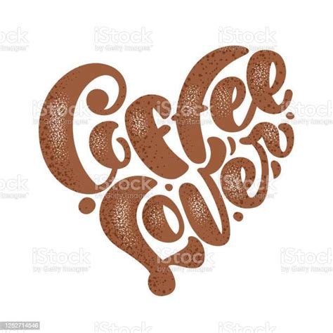 갈색 배경에 고립 된 심장의 형태로 손으로 그린 서예 문자 Coffe 연인 커피를 테마로 한 벡터 문구는 레스토랑 카페 메뉴