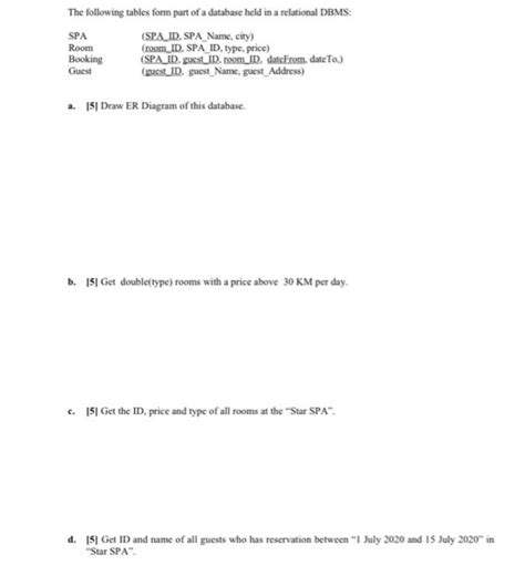 solved the following tables form part of a database held in
