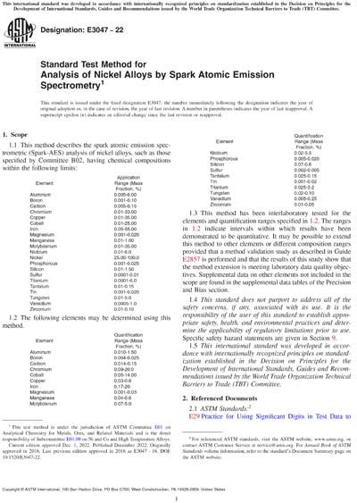 Astm E3047 22 Standard Test Method For Analysis Of Nickel Alloys By Spark Atomic Emission