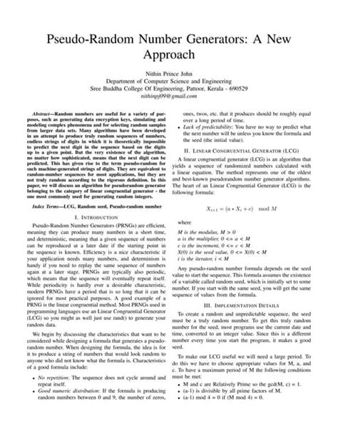 Pseudo Random Number Generators A New Approach Pdf