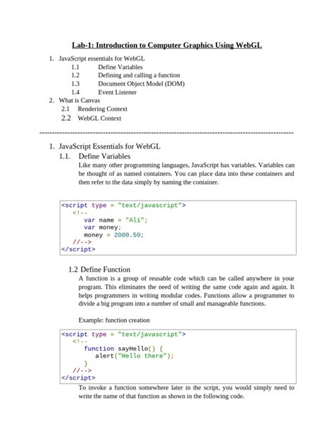 Lab1 Introduction To Computer Graphics Using Webgl Pdf Document Object Model Web Gl