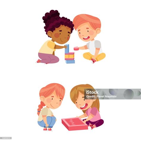 함께 게임을하는 아이들 교육 및 개발 개념 만화 벡터 일러스트 레이 션 교육에 대한 스톡 벡터 아트 및 기타 이미지 교육